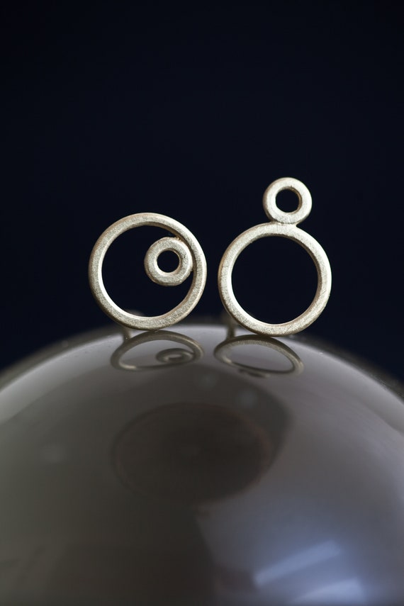 Double circle earrings silver circle ear studs geometric ear | Etsy