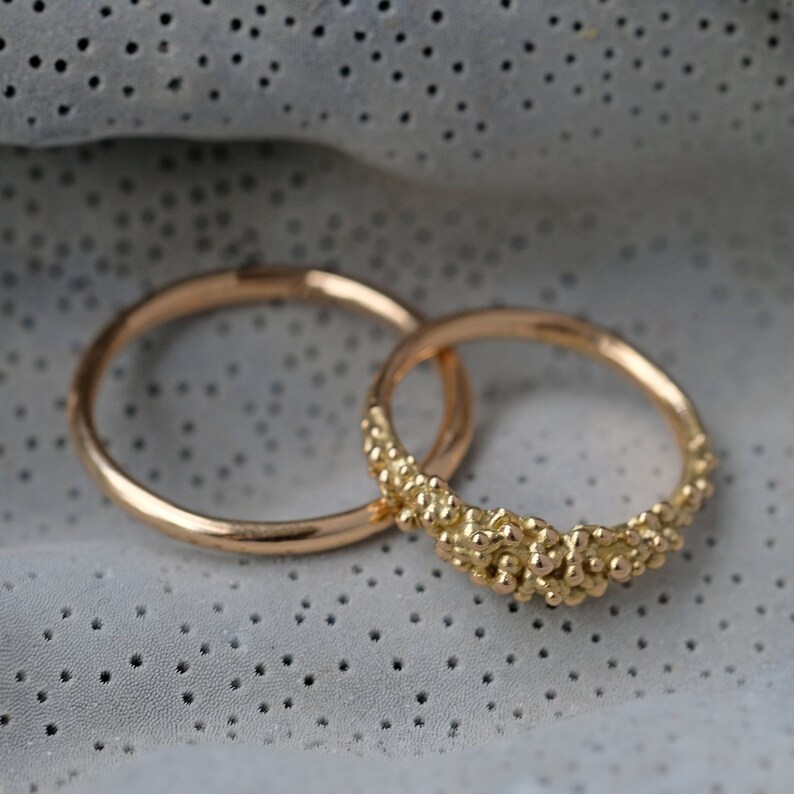 Wedding Rings Set Organic, Gold Rings Pair Textured, Ocean 14k Wedding ...