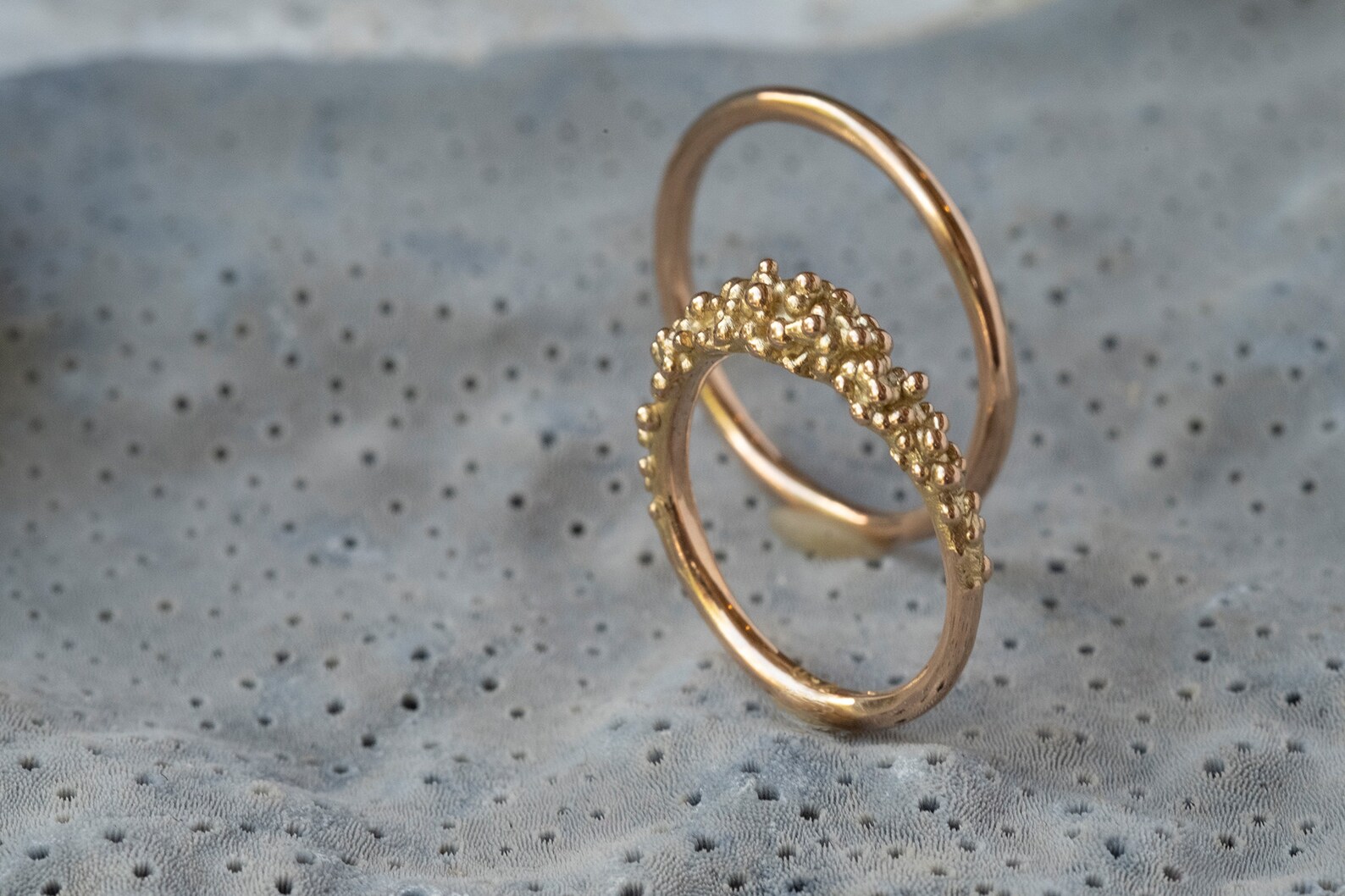 Wedding Rings Set Organic, Gold Rings Pair Textured, Ocean 14k Wedding ...