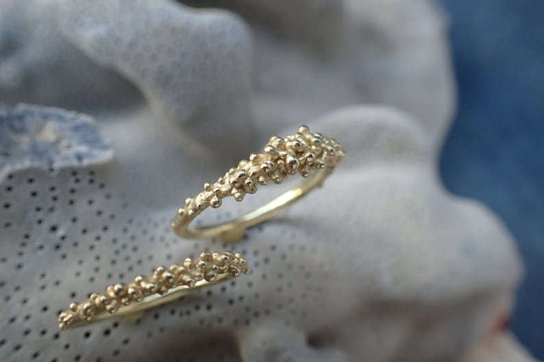 Beaded Goldring 14K, Ocean Inspired Gold Ring, Ocean Engagement Ring ...