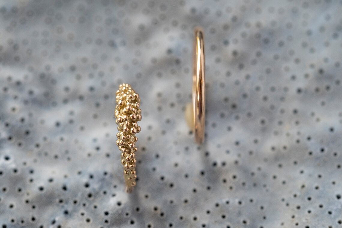 Wedding Rings Set Organic, Gold Rings Pair Textured, Ocean 14k Wedding ...