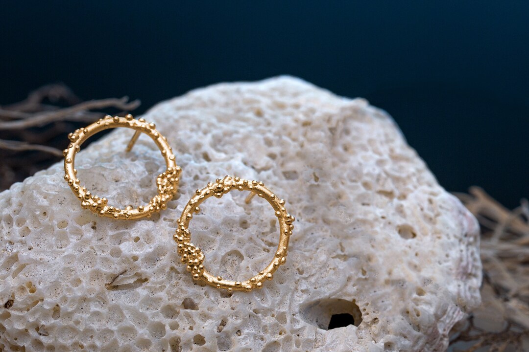 Coral Earrings, Circle Studs Gold, Studs Coral, Coral Studs, Dot Studs ...