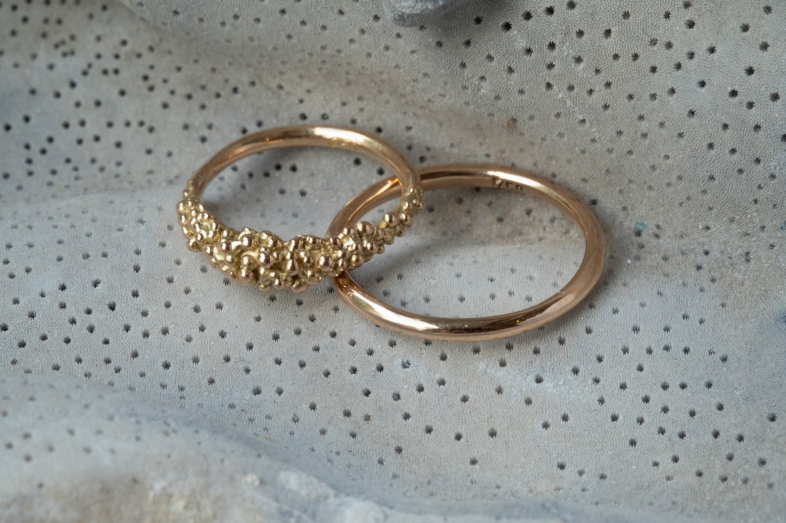 Wedding Rings Set Organic, Gold Rings Pair Textured, Ocean 14k Wedding ...