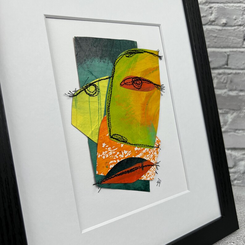 Original Abstract Face Collage Mixed Media Artwork 8x10 Framed ...