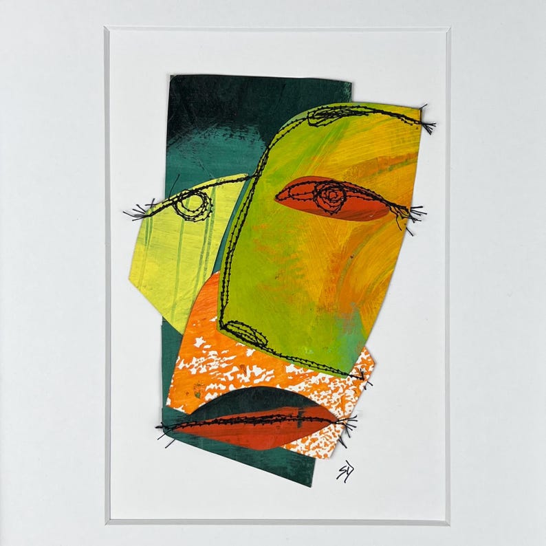 Original Abstract Face Collage Mixed Media Artwork 8x10 Framed ...