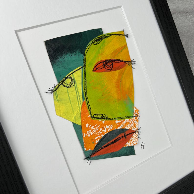 Original Abstract Face Collage Mixed Media Artwork 8x10 Framed ...