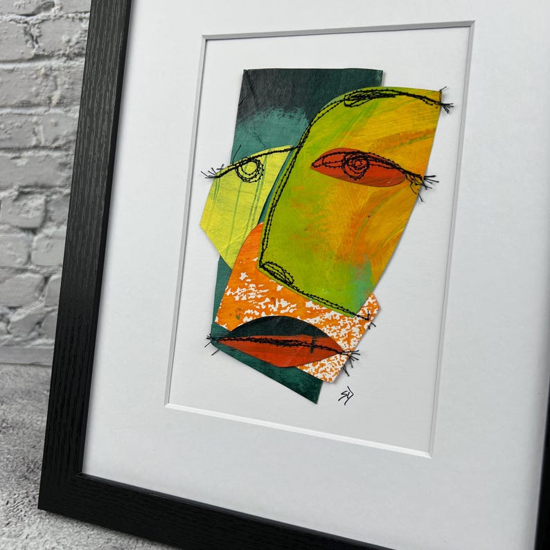 Original Abstract Face Collage Mixed Media Artwork 8x10 Framed ...
