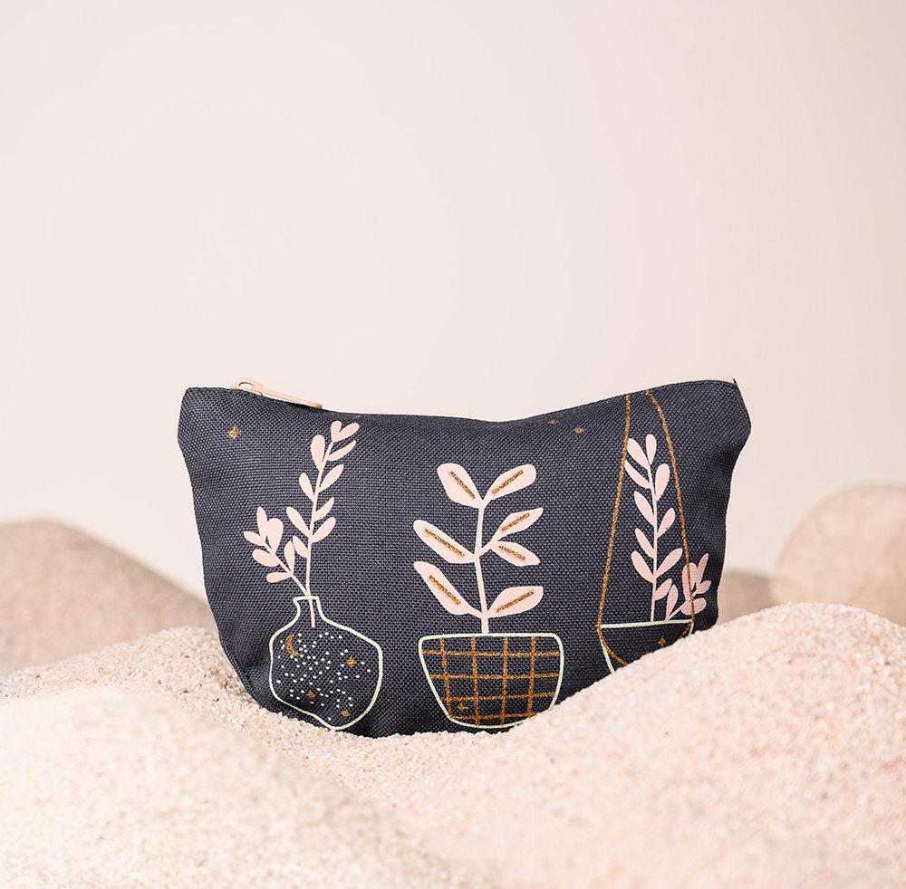 Small Gray Pencil Case With Botanical Motif - Etsy