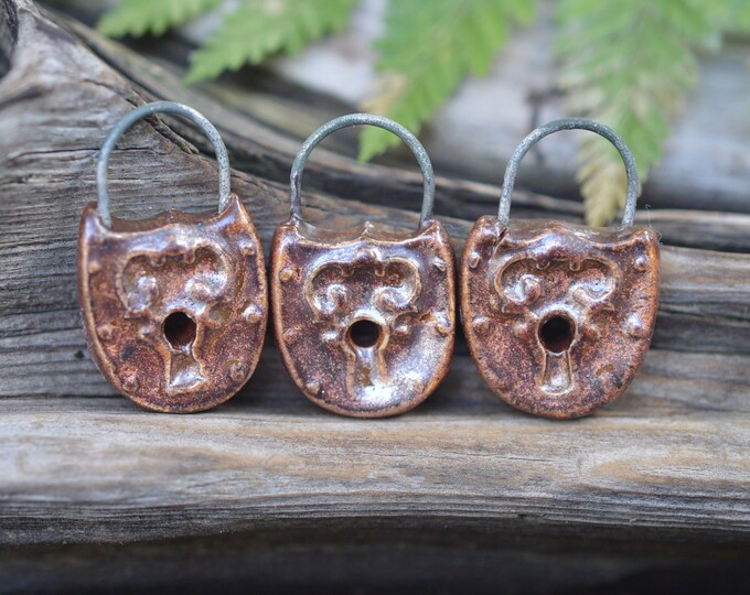 Padlocks- Handmade Stoneware Bead Trio - Etsy