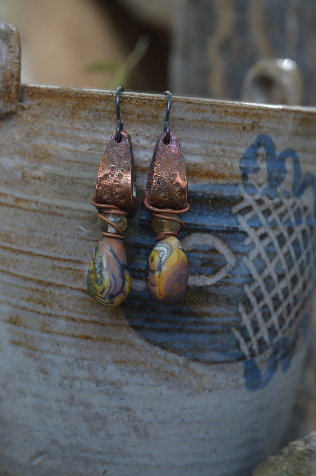 Urchin Handmade Boho PMC Copper & Lampwork Glass Earrings - Etsy