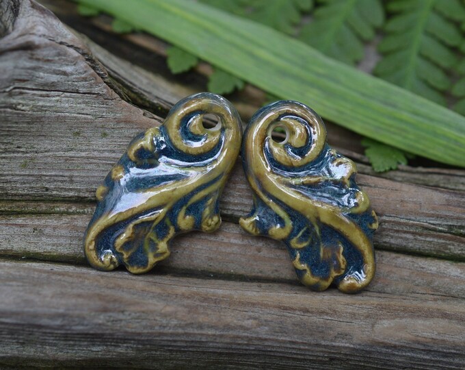 Leafy Scrolls- Handmade Porcelain Bead Pair - Etsy