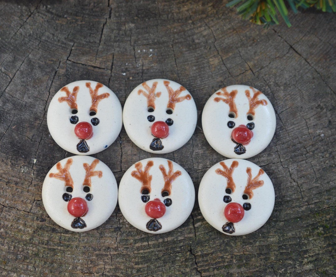 Rudolf! - Large Handmade Stoneware Reindeer Button Set - Etsy