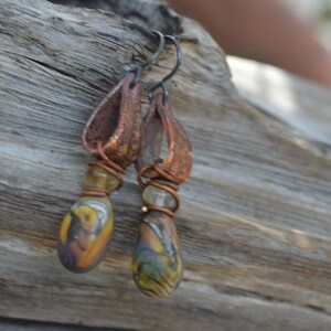 Urchin Handmade Boho PMC Copper & Lampwork Glass Earrings - Etsy