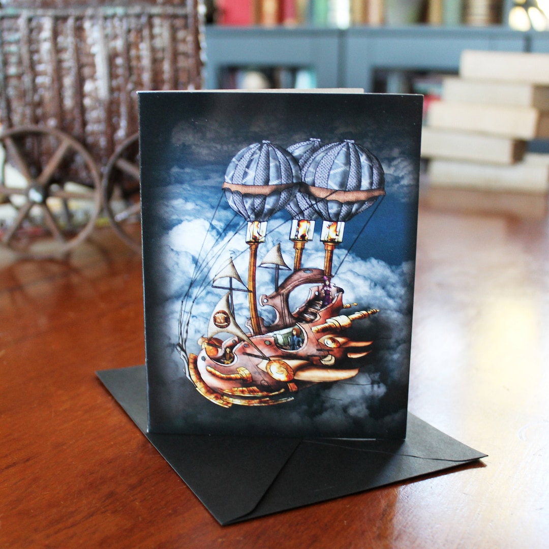 Steampunk Greeting Card Voyager Ship Invention Flying Steampunk Ship - Etsy