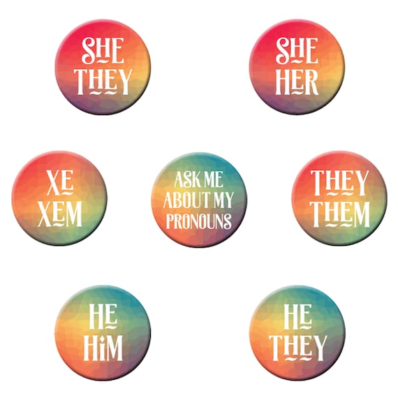 Pronoun Pins Set of 2 They Them He Him She Her Xe Xem He | Etsy