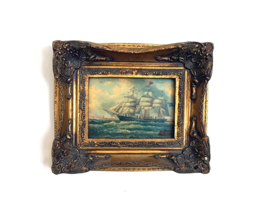 Original Signed Antique Ship Oil Painting Measures 29cm X 24cm - Etsy