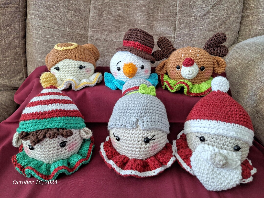 Set of 6 Handmade Christmas Decorations - Santa, Mrs. Claus, Elf, Angel ...