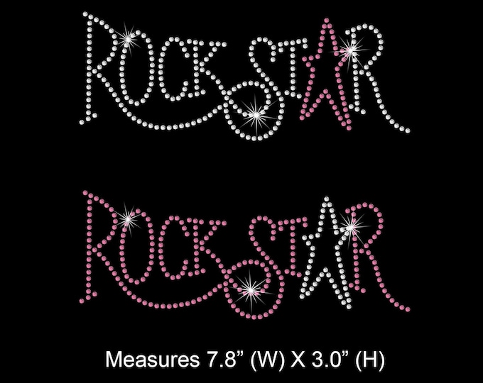 Rhinestone Transfer ROCK STAR in Pink or Crystal, Hot Fix, Iron On ...