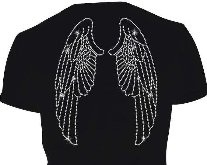 Large Angel Wings Shirt Iron on Rhinestone Transfer Shirt Bling Hot Fix ...