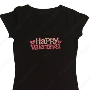 Women's Rhinestone Fitted Tight Snug Shirt Happy Valentine's Day in S ...