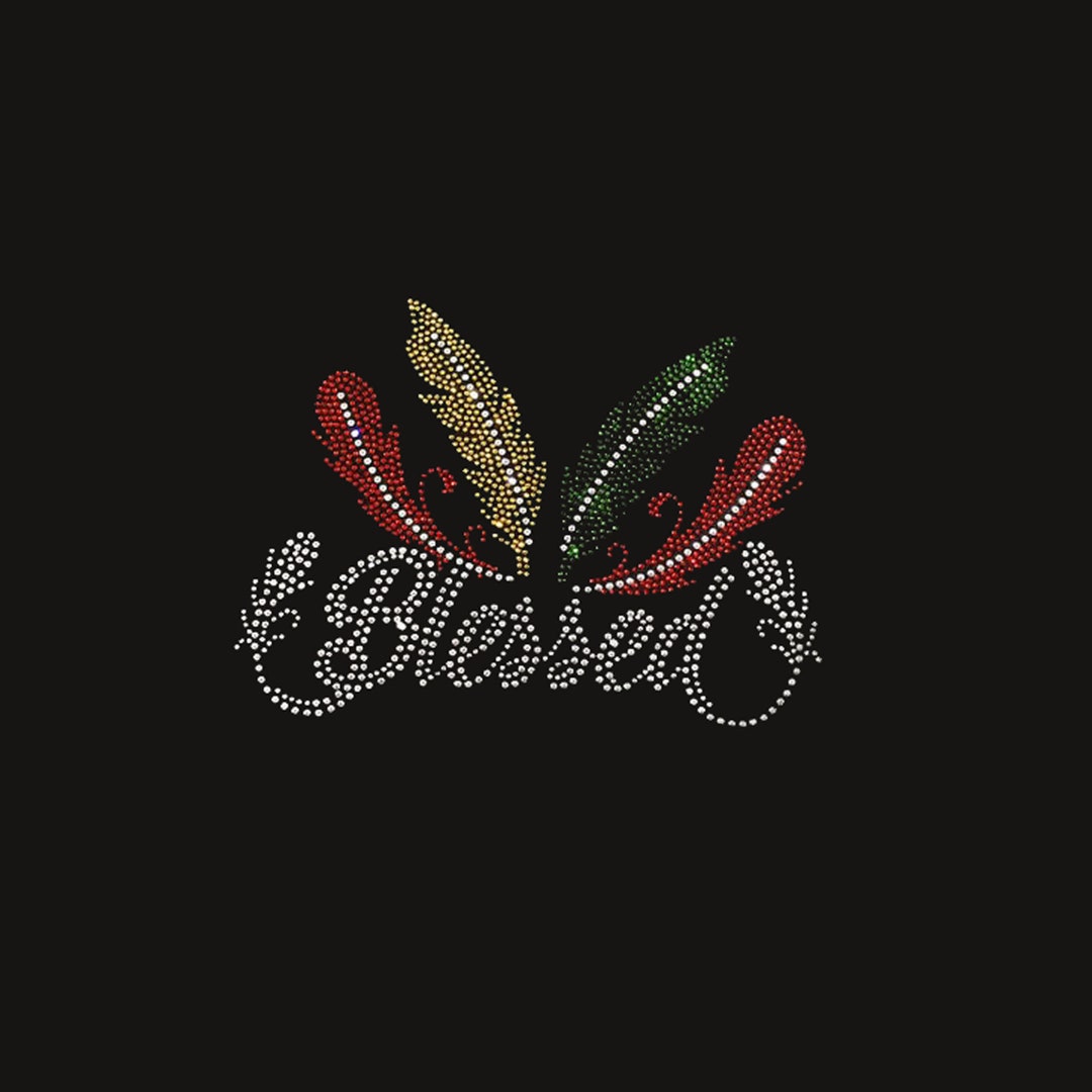 Rhinestone Transfer " Blessed With Feathers " Hotfix, Iron On, Bling ...