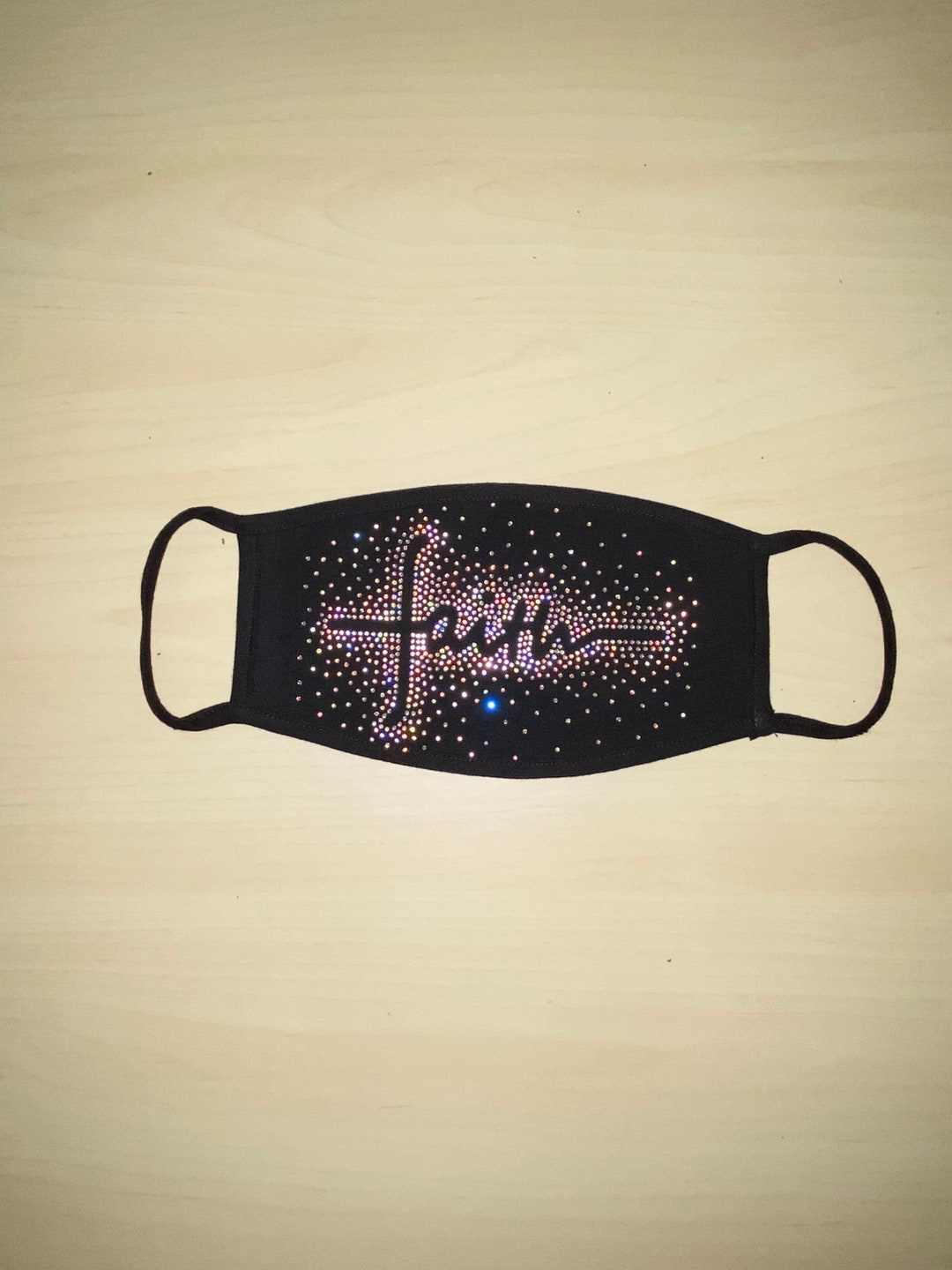 Rhinestone Embellished Face Mask Face Cover With Faith and - Etsy