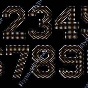 Rhinestone Transfer " Numbers 0 1 2 3 4 5 6 7 8 9 0 " Iron On, 6", Pick ...