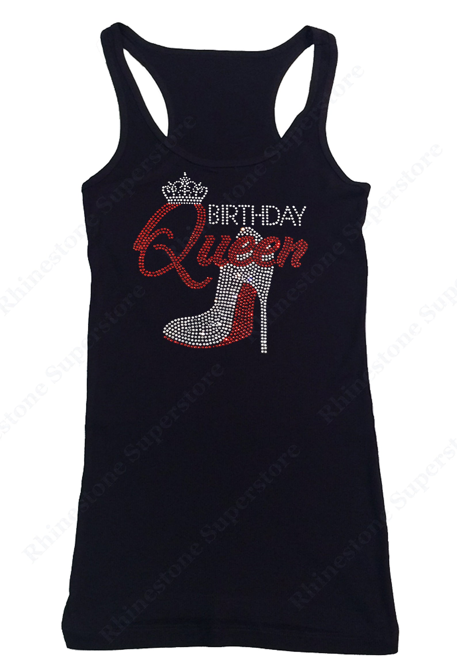 Women's Rhinestone Fitted Tight Snug Shirt Red Birthday Queen With Heel ...