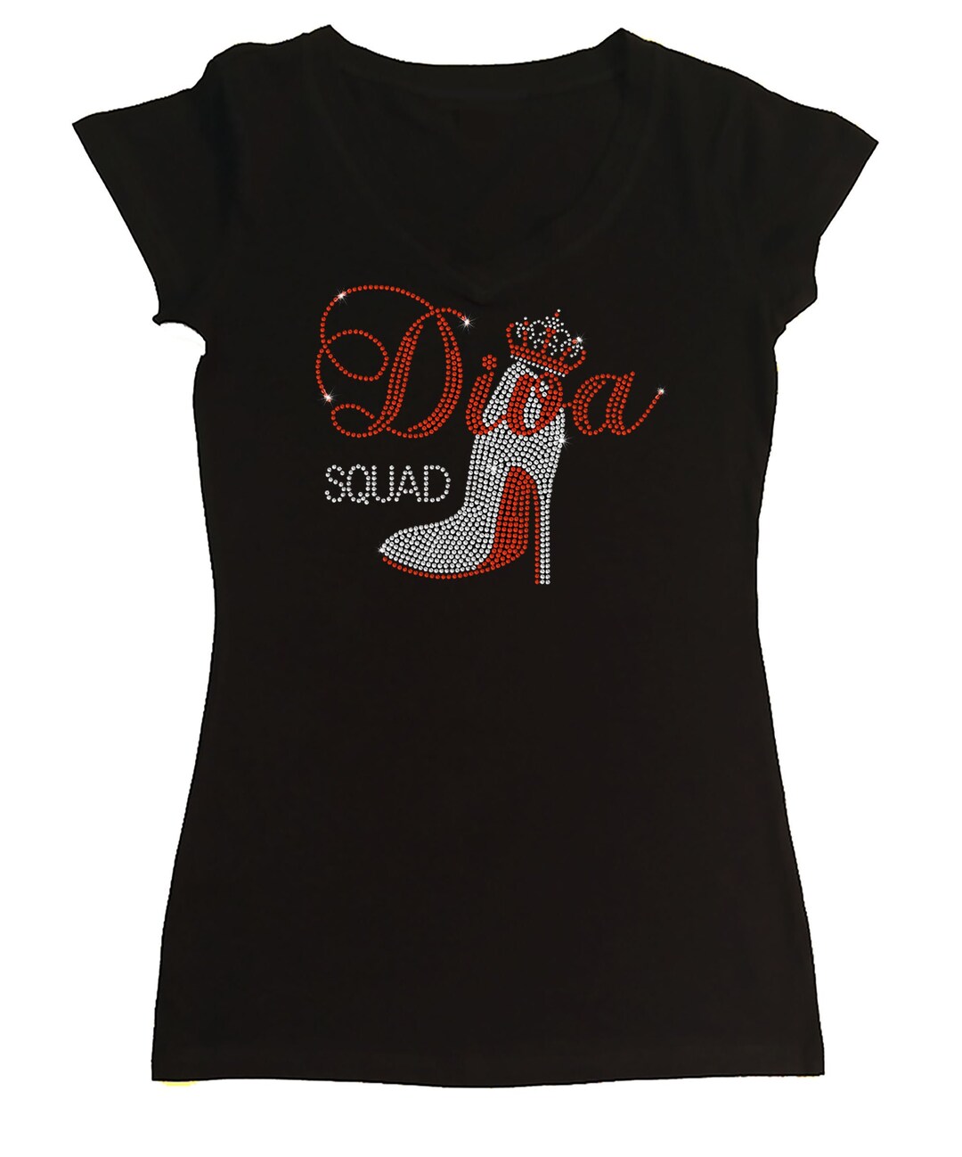 Women's Rhinestone Fitted Shirt " Diva Squad W/ Heel and Crown " Custom ...
