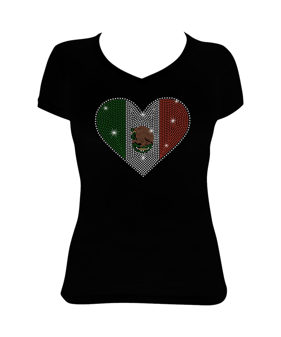 Rhinestone Mexican Flag Heart Shaped on Women's Fitted or Unisex Shirt ...