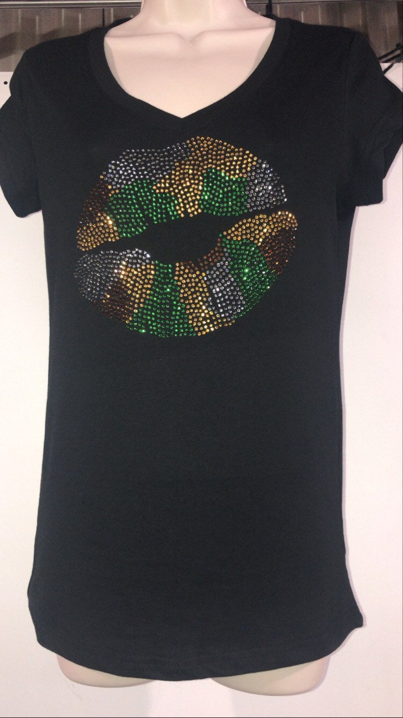 Women's Rhinestone Fitted Shirt with Camo Lips | Etsy