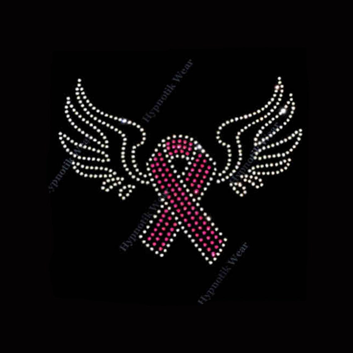 Rhinestone Transfer pink Breast Cancer Ribbon With Wings - Etsy UK