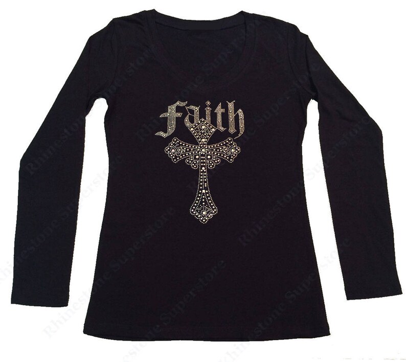 Women's Rhinestone Fitted Snug Shirt AB Faith Cross | Etsy