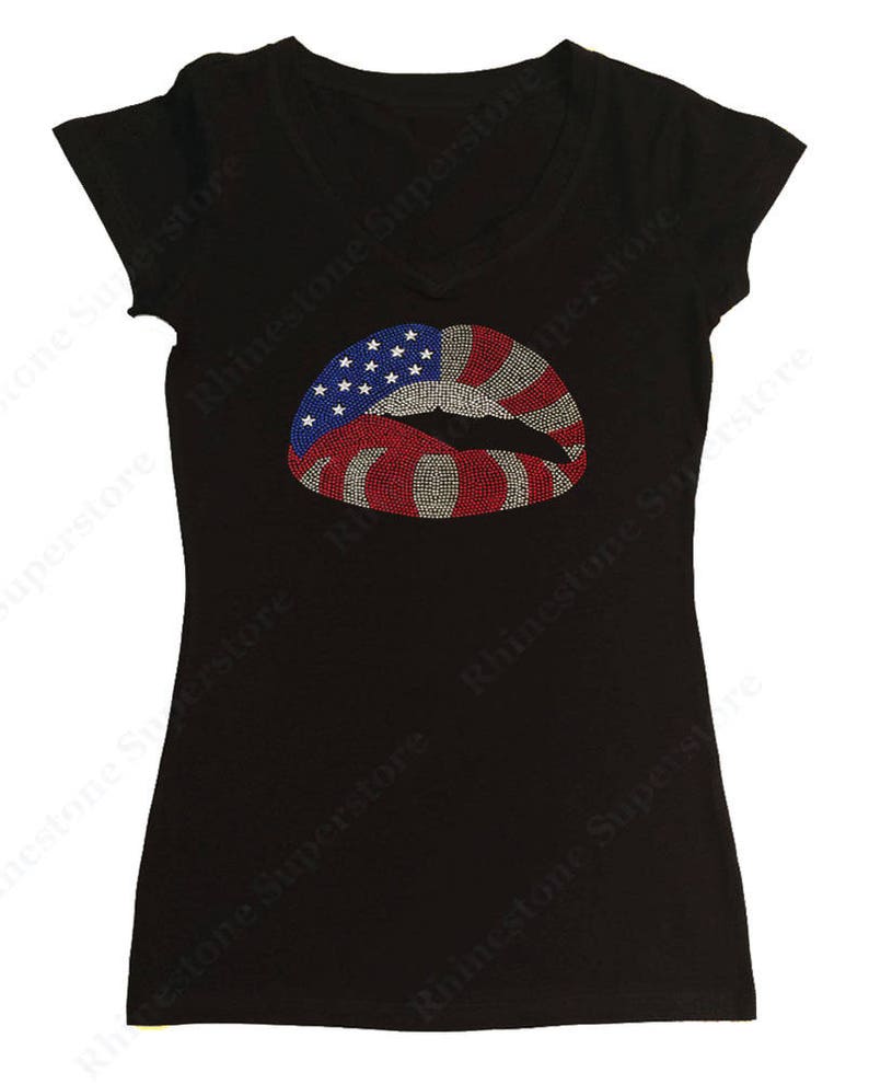 Women's Rhinestud Fitted Snug Shirt American Flag - Etsy