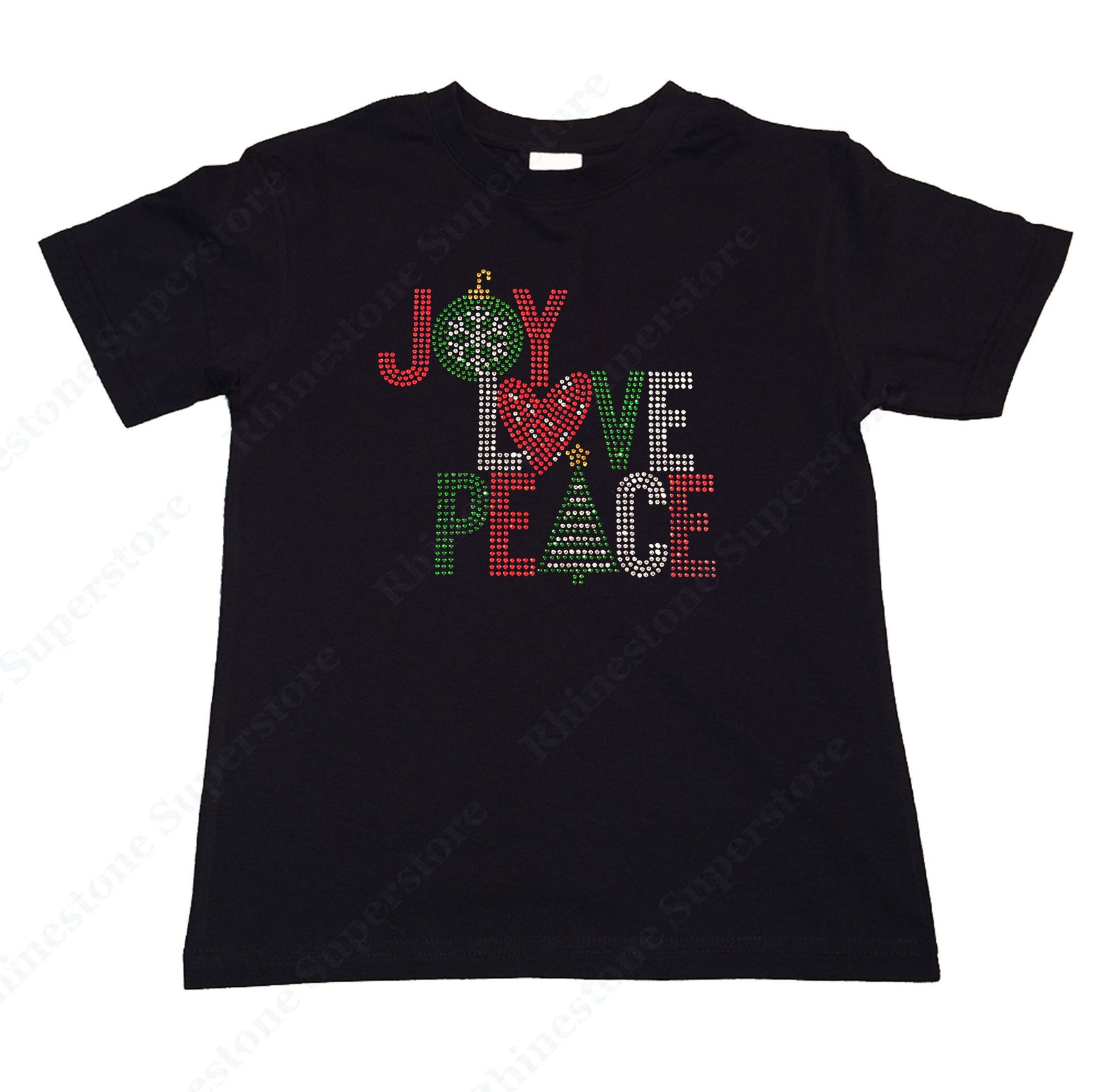 Girl's Rhinestone T-shirt " Christmas Joy Love Peace " Size 3 to 14 ...