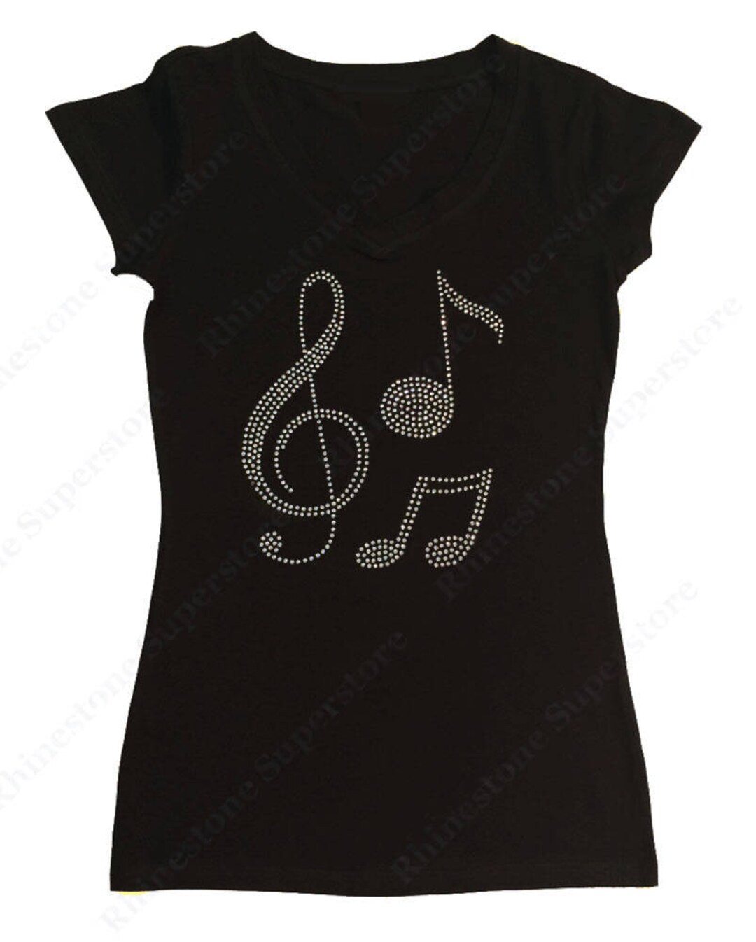 Women's Rhinestone T-shirt " Music Notes " in S, M, L, 1x, 2x, 3x Band ...