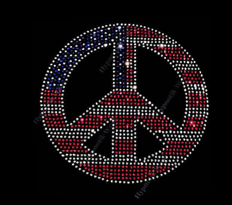 Rhinestone Transfer " American Flag Peace Sign " 4th of July, Patriotic ...