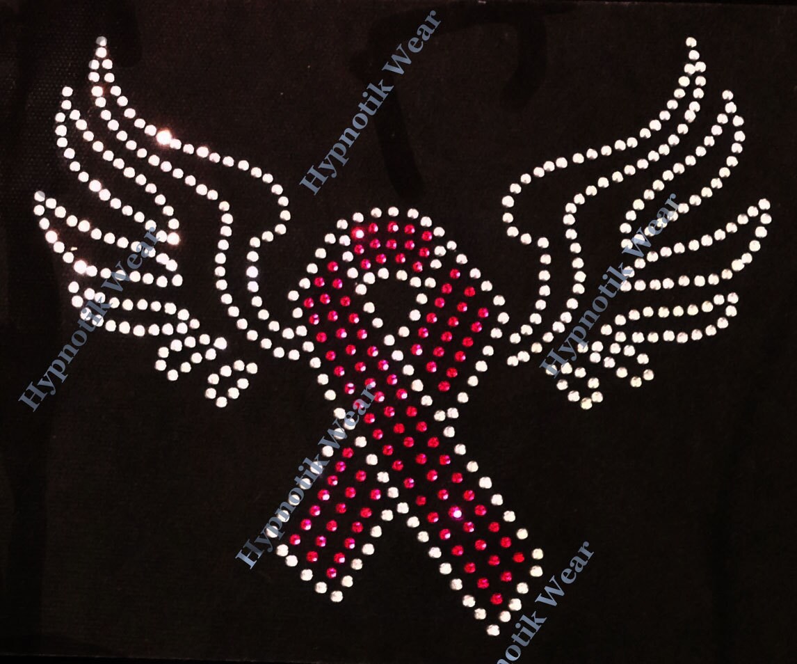 Rhinestone Transfer Pink Breast Cancer Ribbon with Wings | Etsy