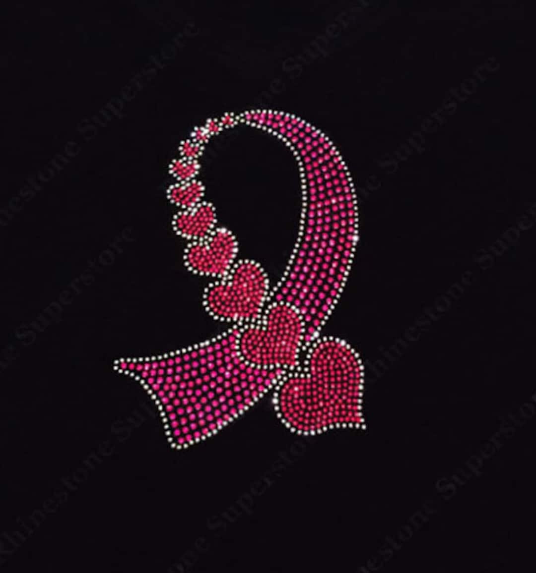 Rhinestone Transfer " Heart Cancer Ribbon " Iron On, Hotfix , Bling - Etsy