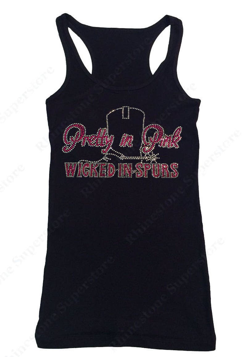 Women's Rhinestone T-shirt " Pretty in Pink Wicked in Spurs " in S, M ...