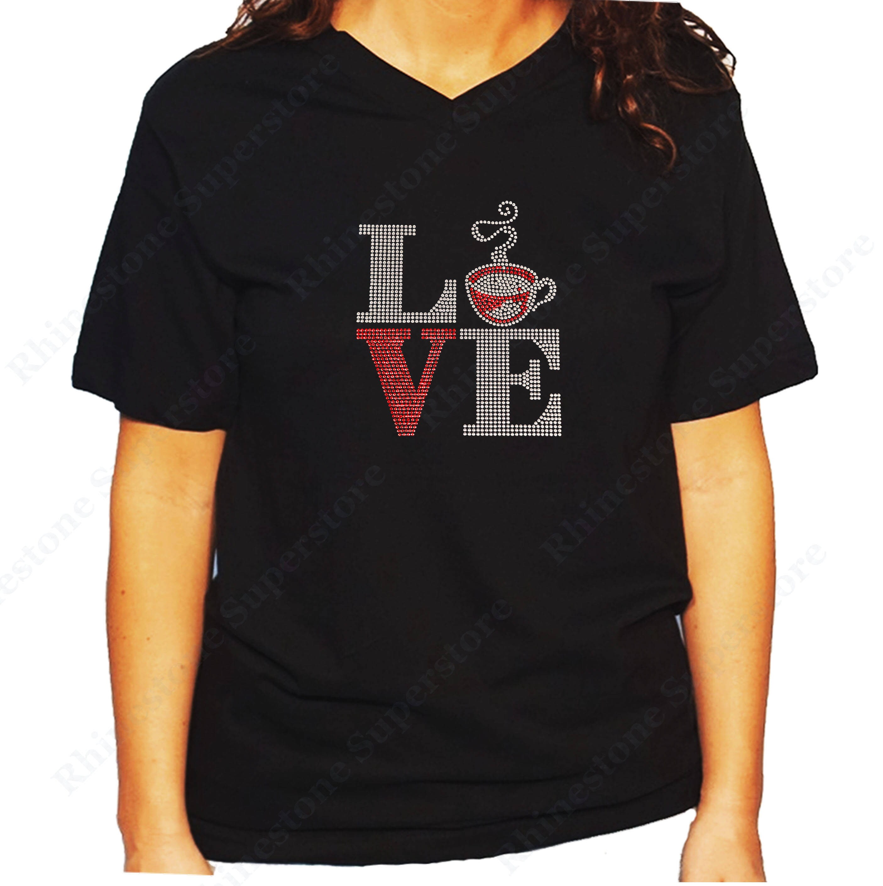 Women's / Unisex Spangle T-shirt " Love Coffee " in S, M, L, 1X, 2X, 3X ...