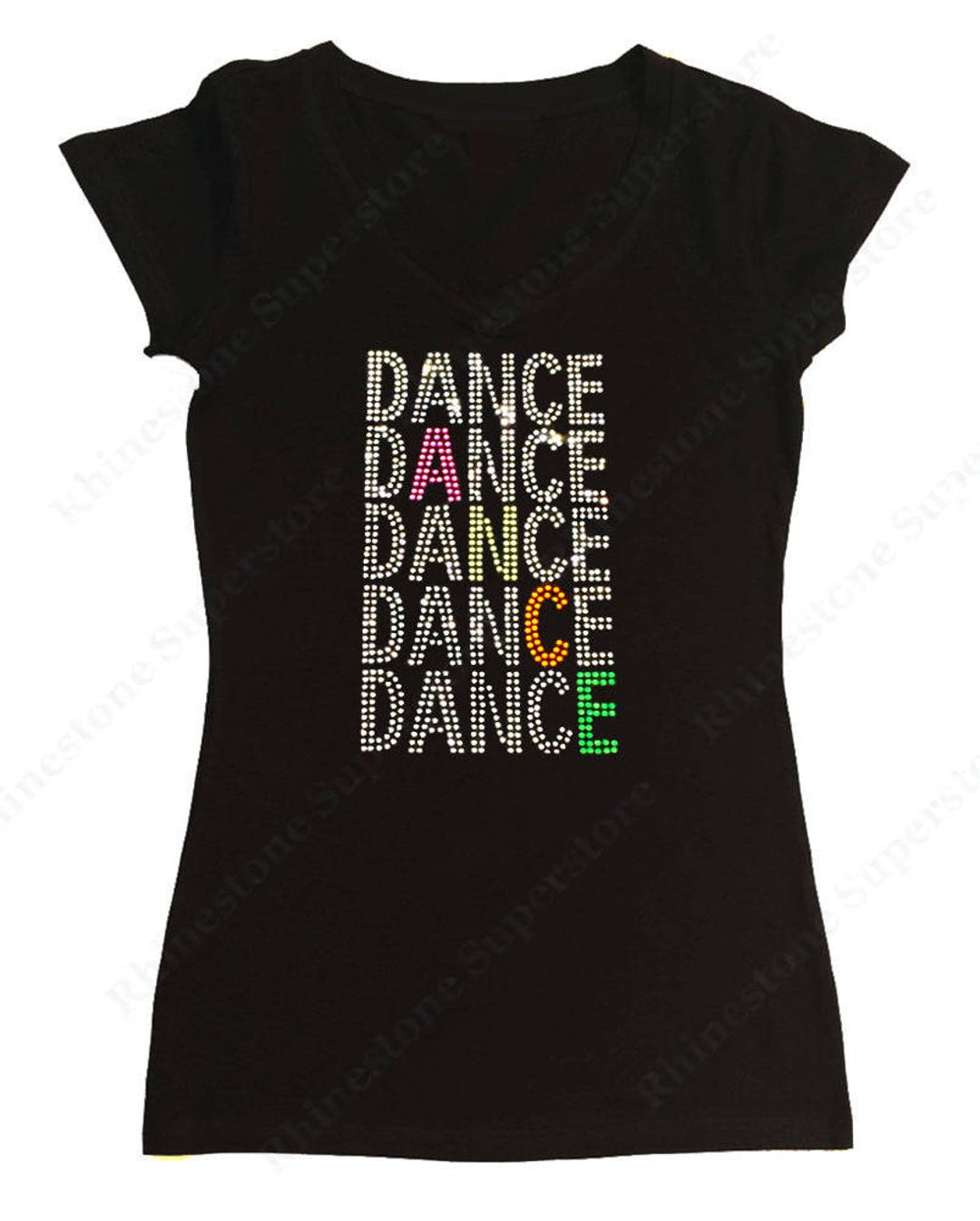 Women's Rhinestone & Rhinestud Fitted Snug Shirt " Neon Dance " in S, M ...