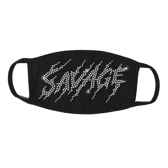 Rhinestone Embellished Face Mask With Savage Distressed 100% - Etsy