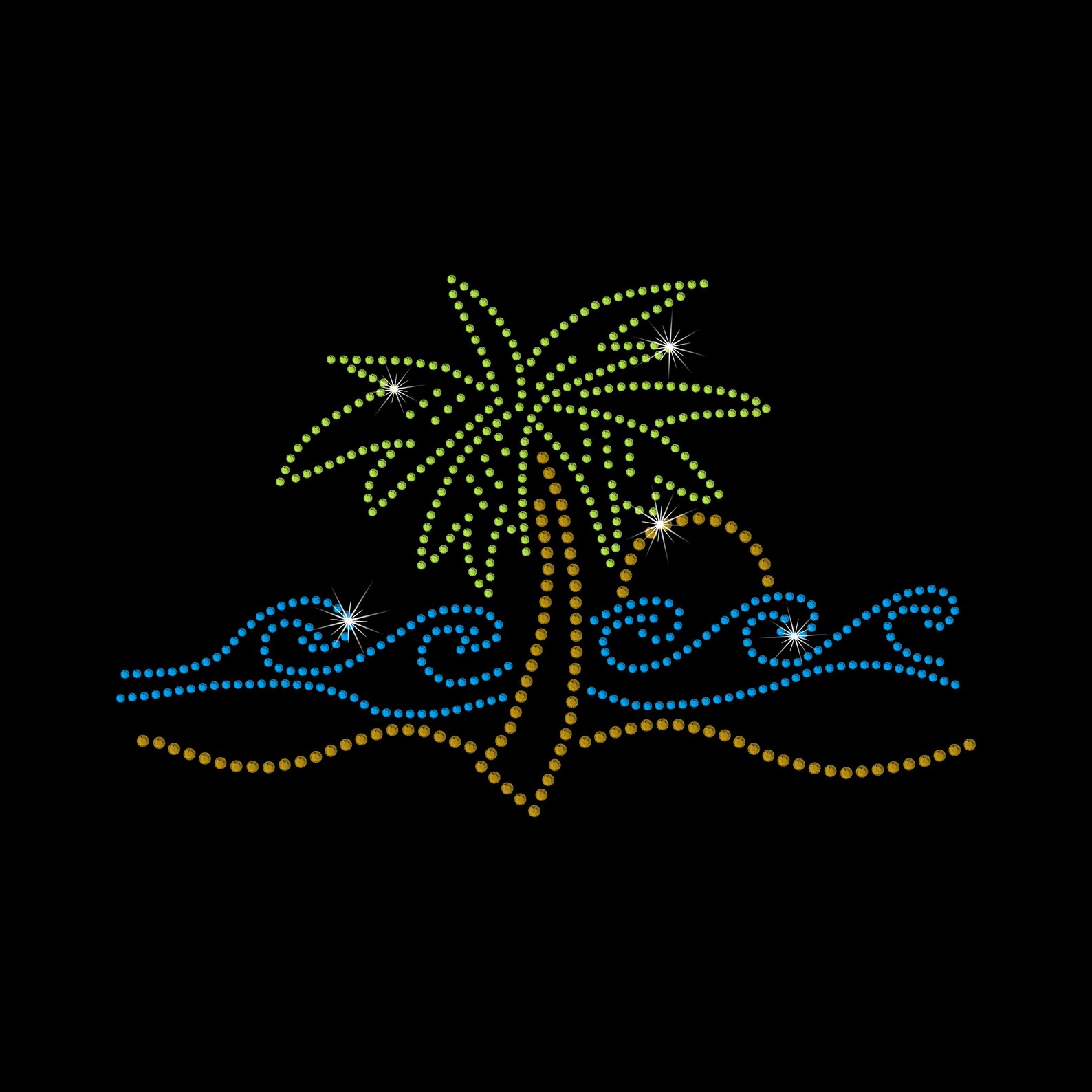Rhinestone Transfer Palm Tree and Waves Hotfix - Etsy