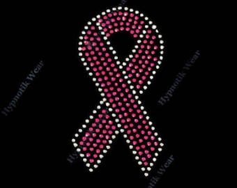Rhinestone Transfer pink Breast Cancer Ribbon With Wings | Etsy