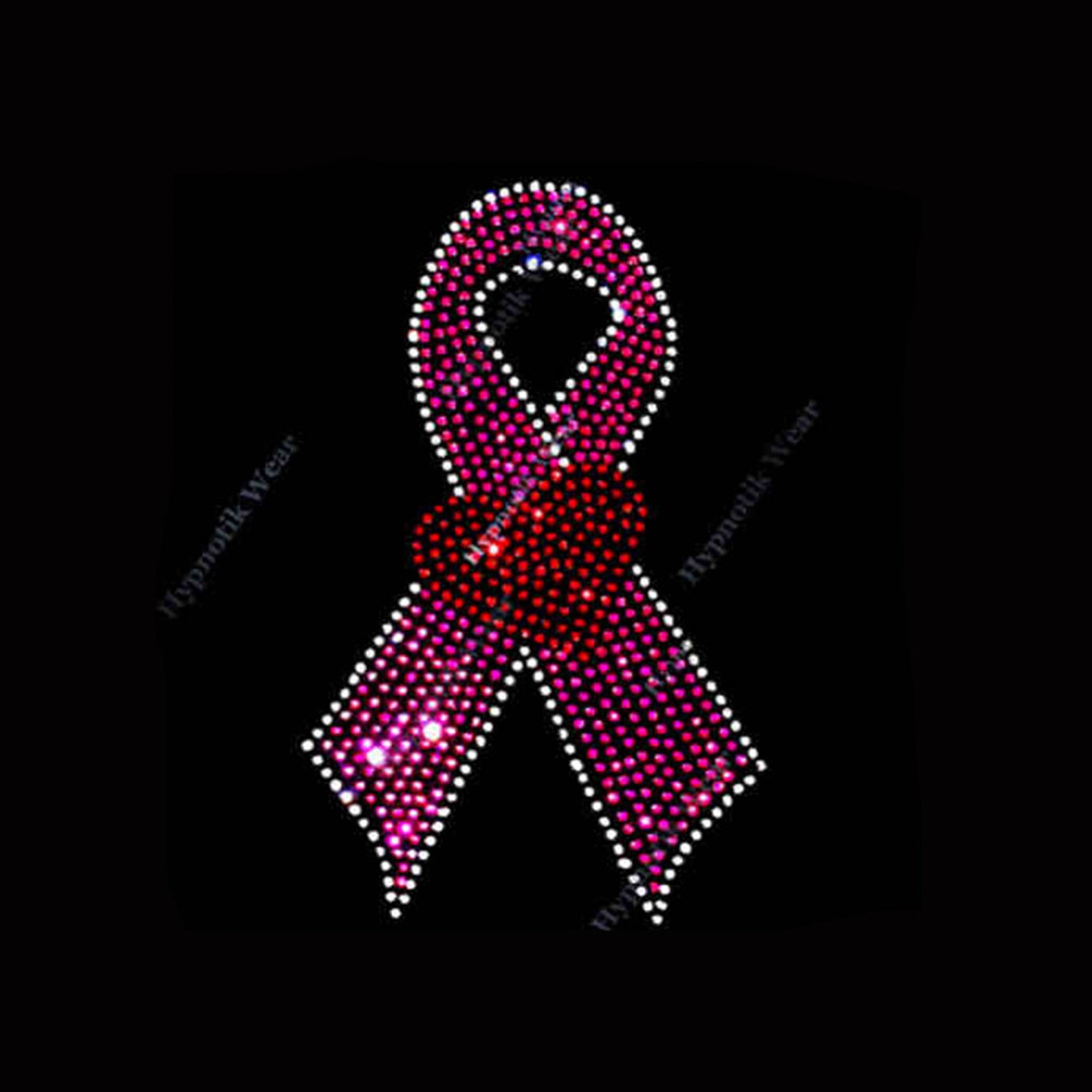 Rhinestone Transfer " Cancer Ribbon With Red Heart " Iron On, Hotfix ...