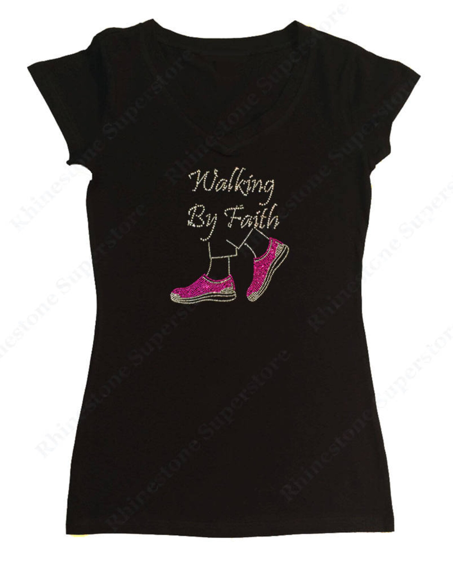 Women's Rhinestone Fitted Tight Snug Shirt " Walking by Faith Pink ...