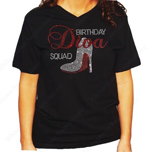Women's / Unisex Rhinestone T-shirt " Birthday Diva Squad With Heel ...