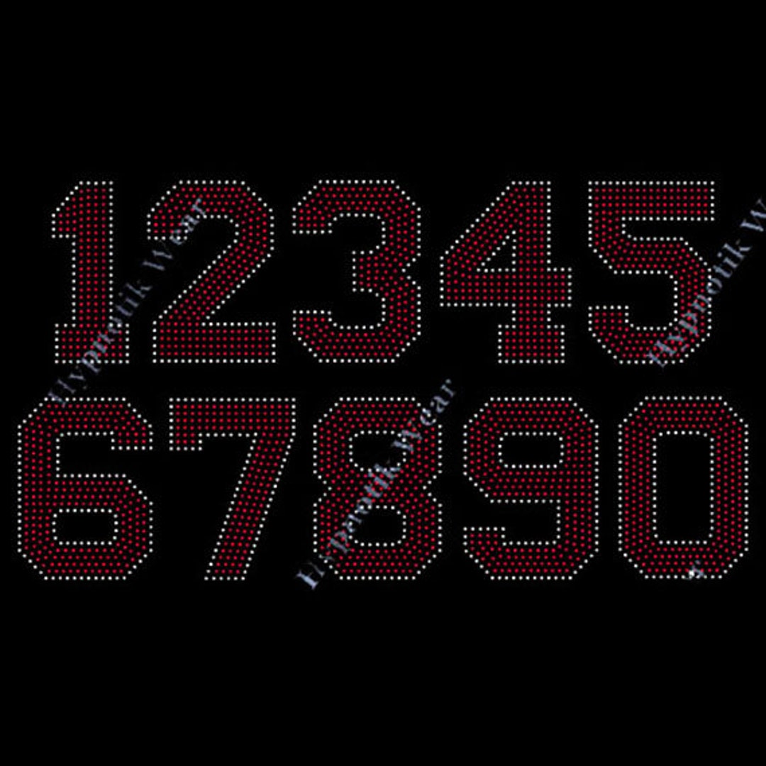 Rhinestone Transfer " Numbers 0 1 2 3 4 5 6 7 8 9 0 " Iron On, 6", Pick ...