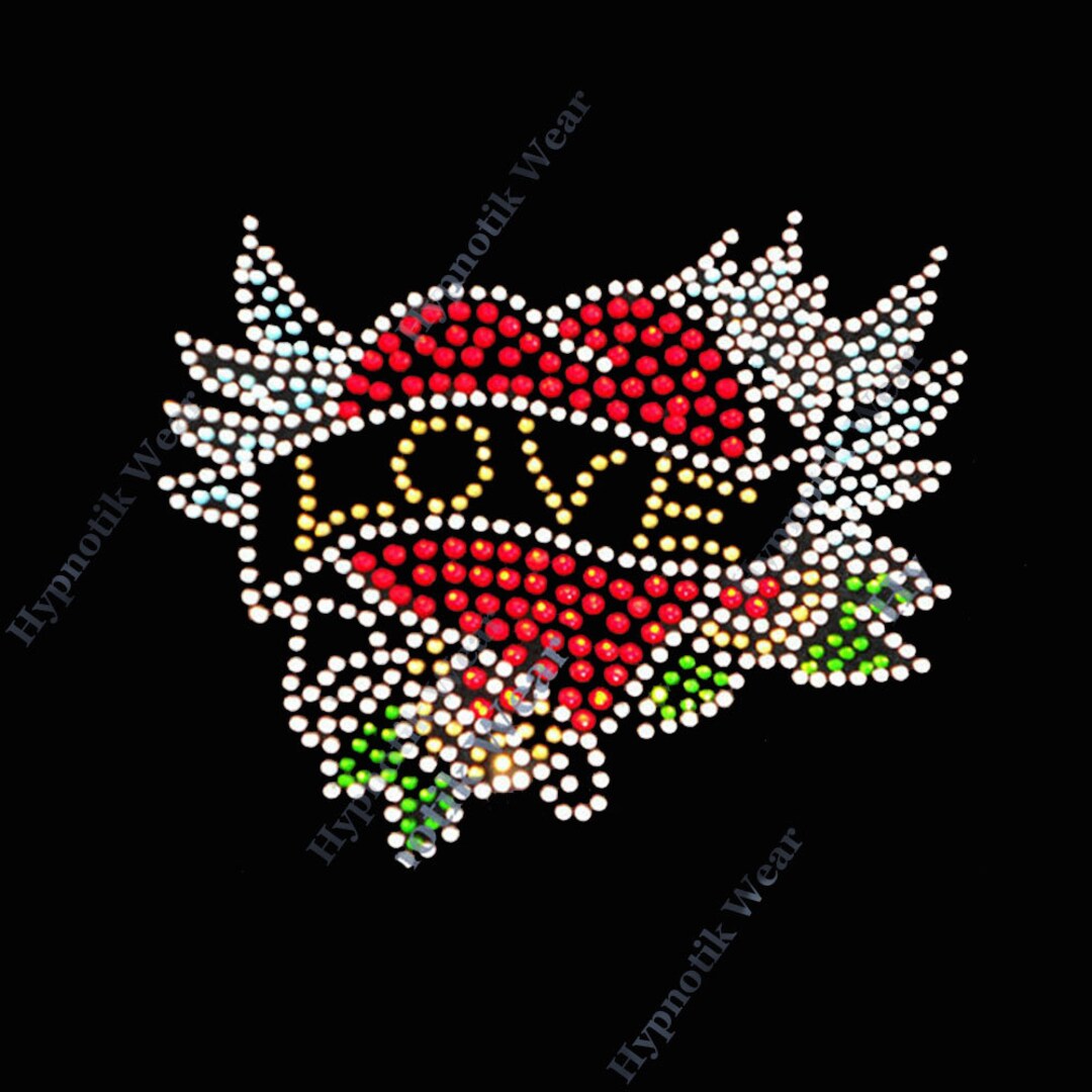 Rhinestone Transfer " Multi Color Heart With Wings " Hotfix, Iron On ...